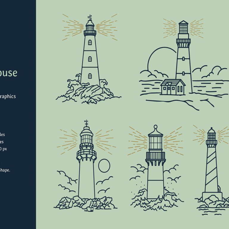 Lighthouse Scene Lineart Hand Drawn – MasterBundles