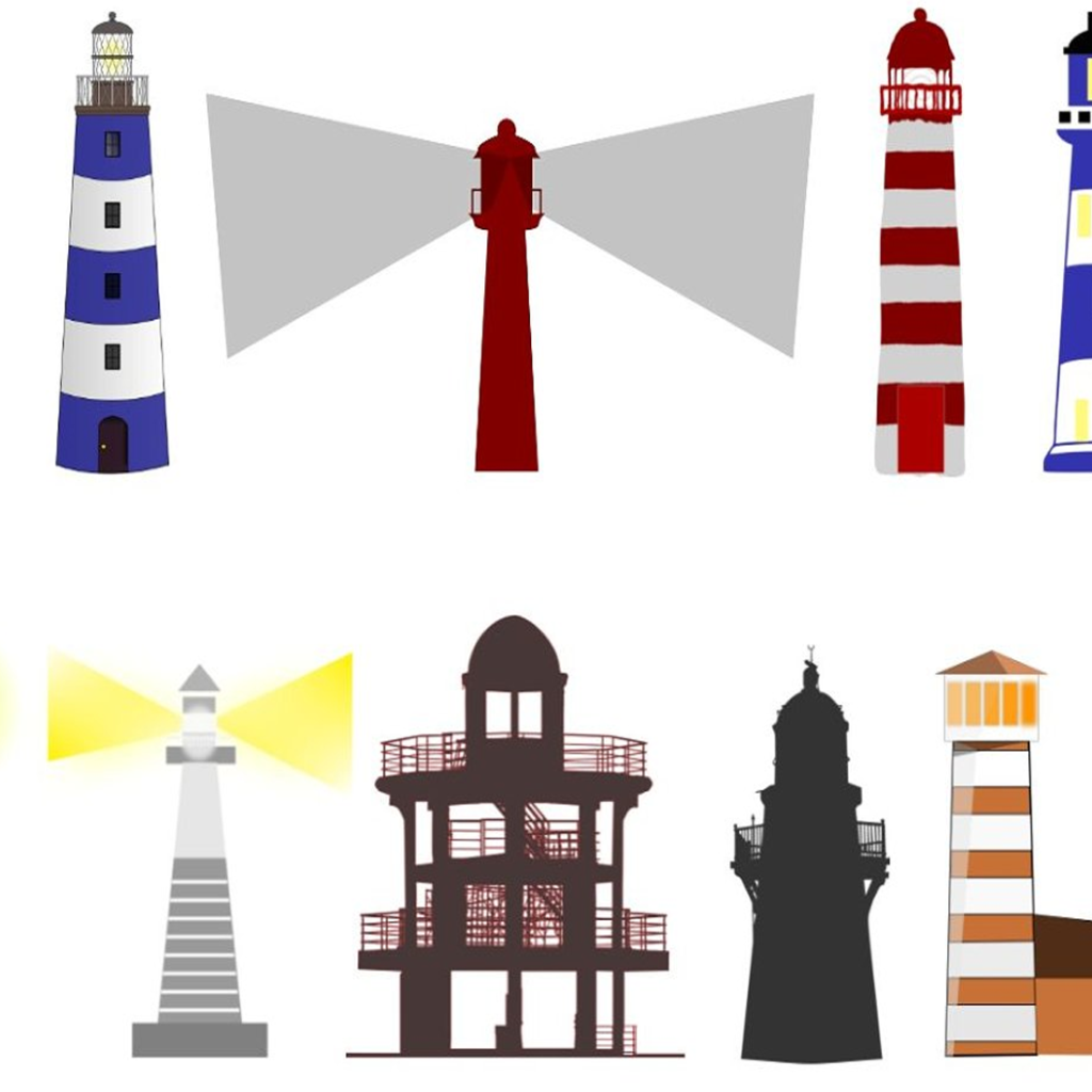 Lighthouse Set Flat Style | MasterBundles