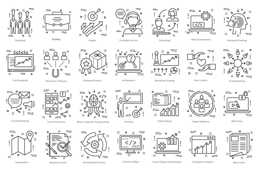 615 Flat Line Icons – MasterBundles
