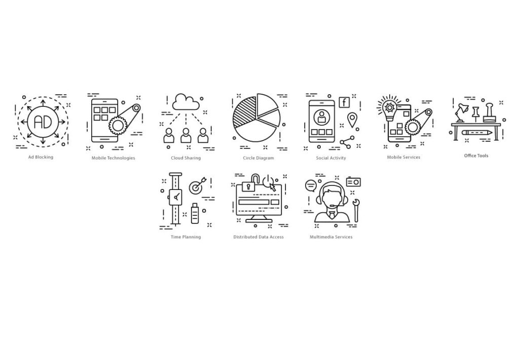 615 Flat Line Icons – MasterBundles