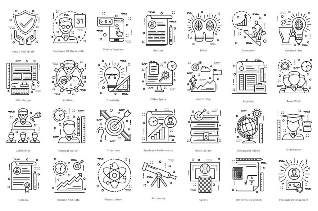 615 Flat Line Icons – MasterBundles