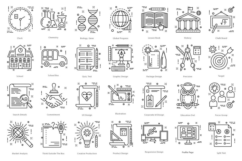 615 Flat Line Icons – MasterBundles