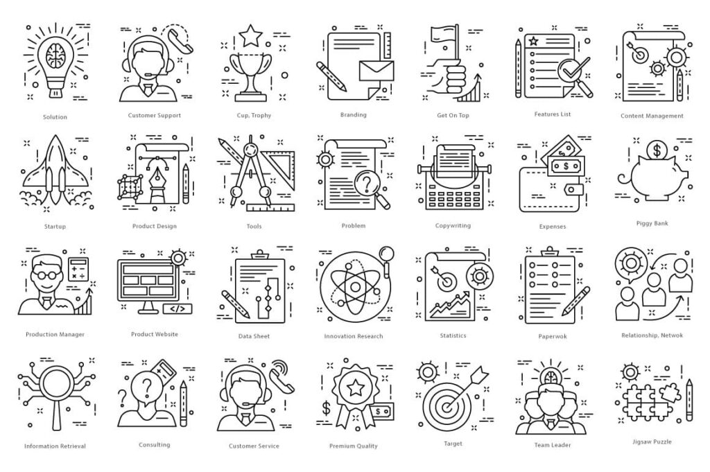 615 Flat Line Icons – MasterBundles