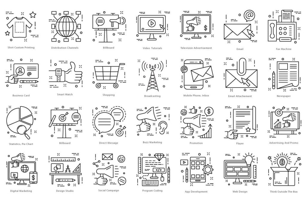 615 Flat Line Icons – MasterBundles
