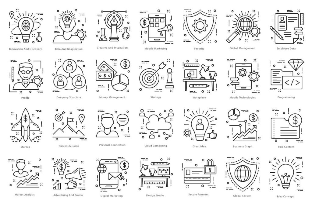 615 Flat Line Icons – MasterBundles