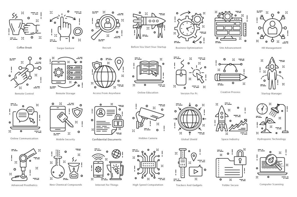 615 Flat Line Icons – MasterBundles
