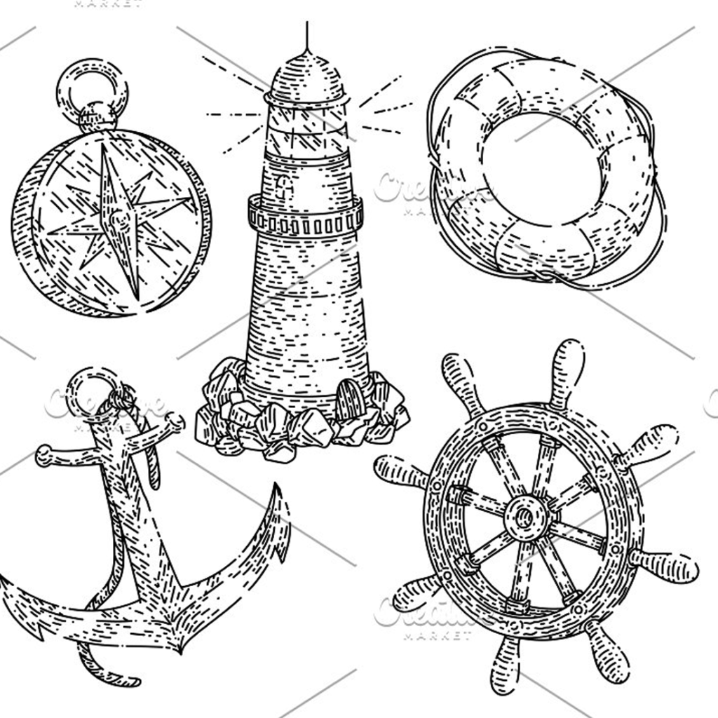 Marine Sea Ocean Set Sketch Hand – MasterBundles