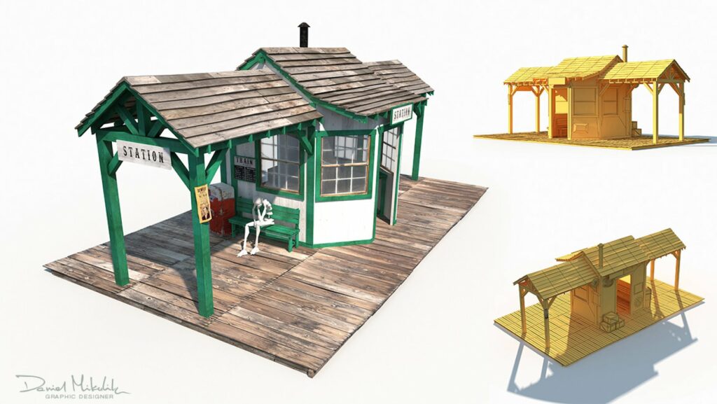 Western Train Station Low Poly – MasterBundles
