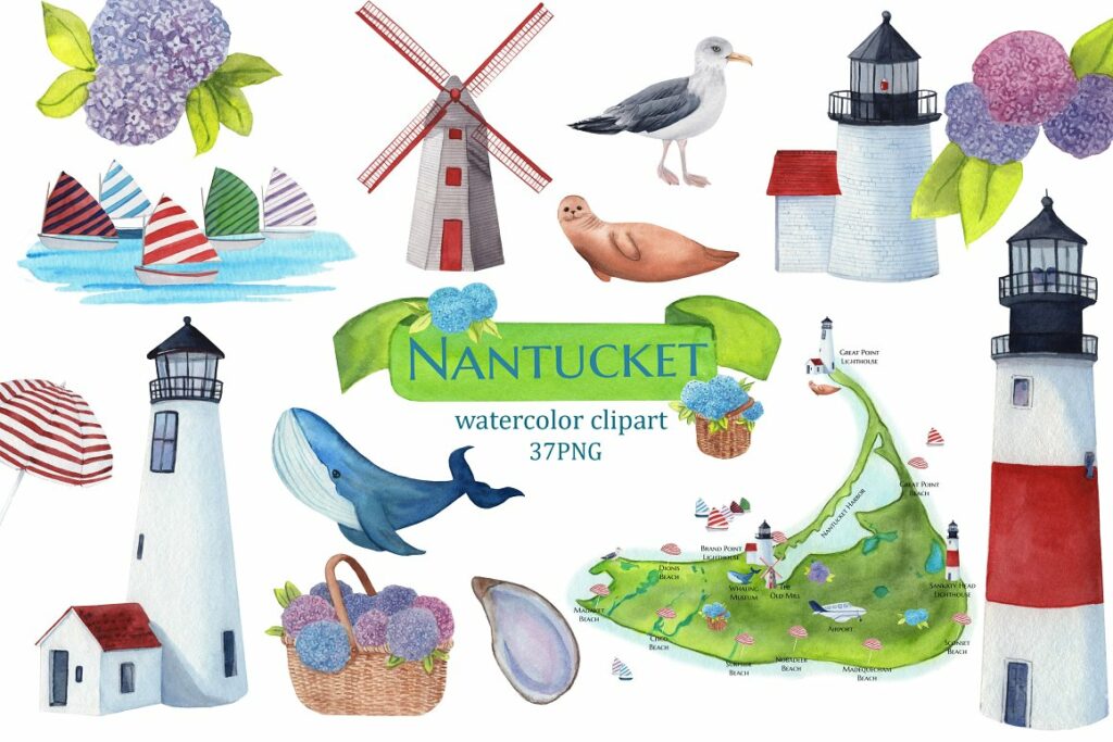 Nantucket Island Watercolor Map – MasterBundles