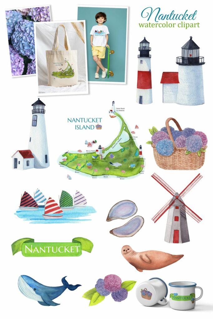 Nantucket Island Watercolor Map – MasterBundles