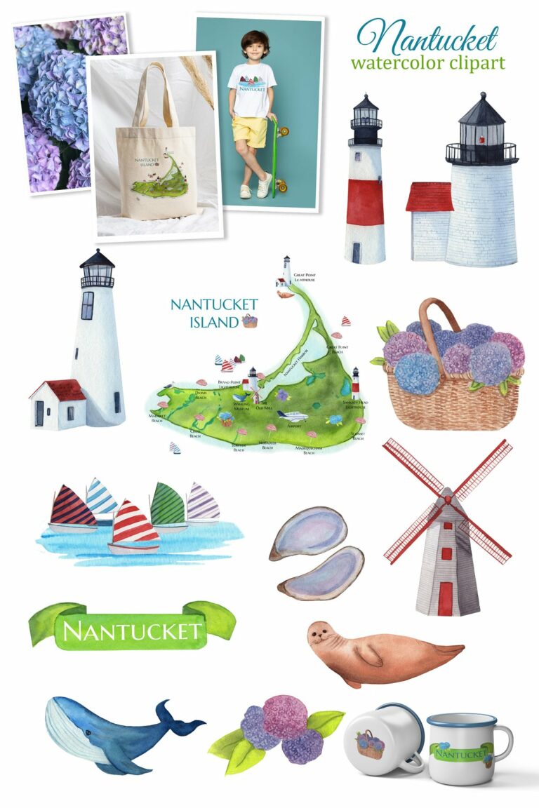 Nantucket Island Watercolor Map – MasterBundles