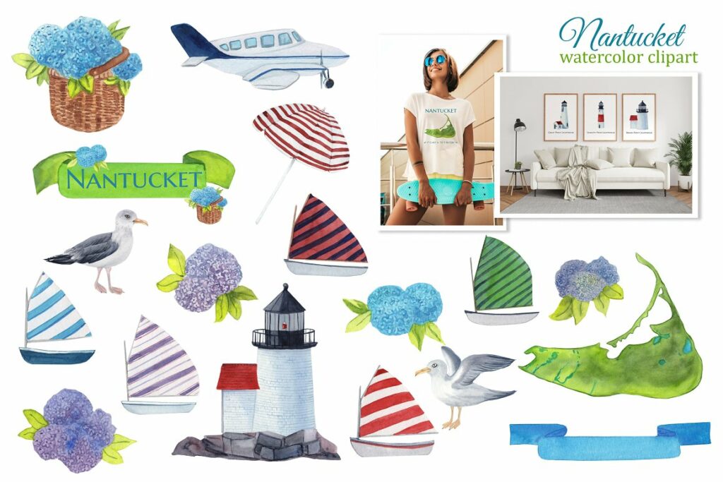 Nantucket Island Watercolor Map – MasterBundles