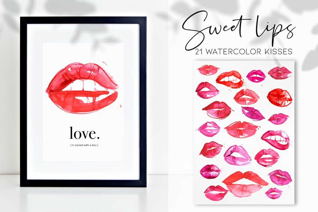 Sweet Lips Clipart Watercolor Kiss – MasterBundles