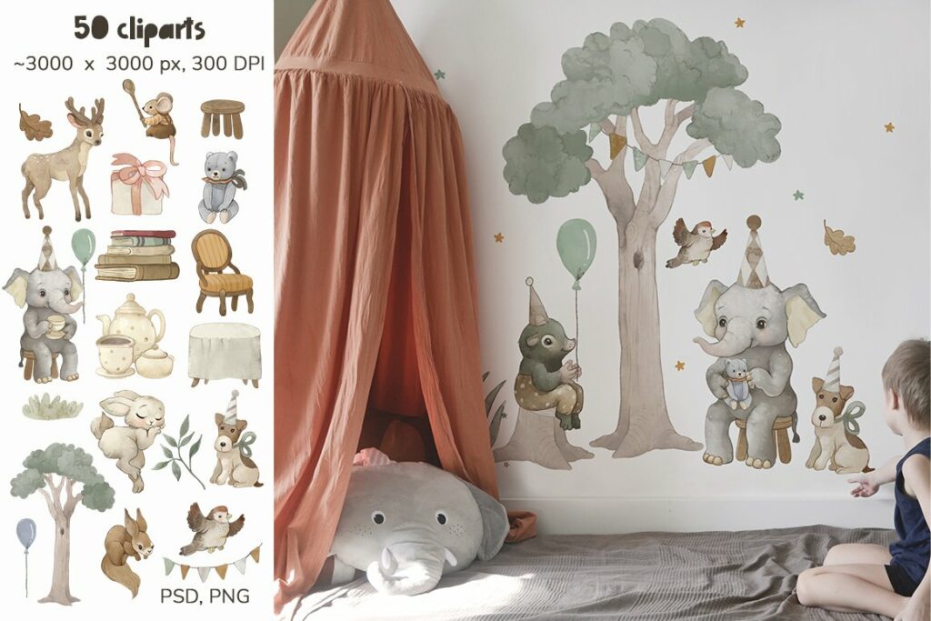 Watercolor Forest Boho Animal Set – MasterBundles