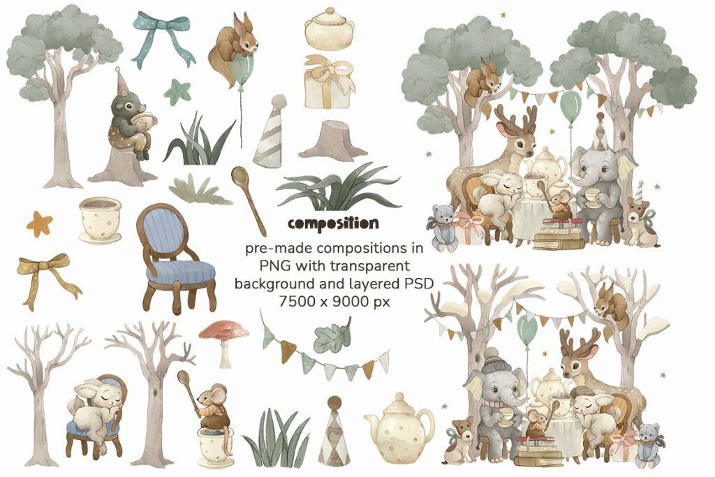 Watercolor Forest Boho Animal Set – MasterBundles
