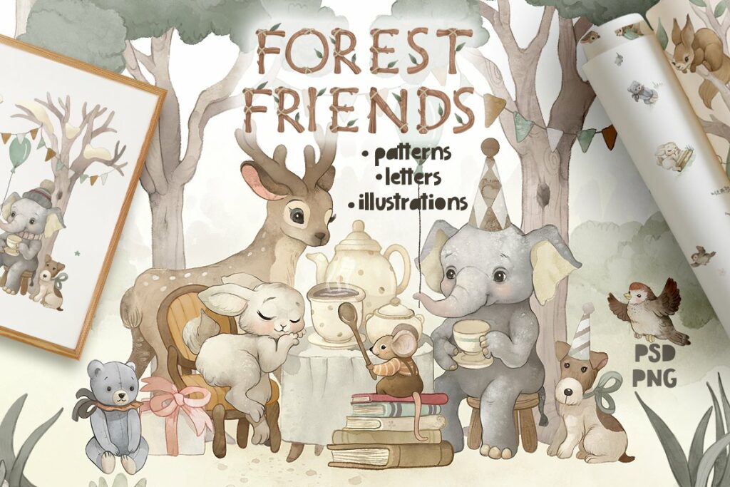 Watercolor Forest Boho Animal Set – MasterBundles
