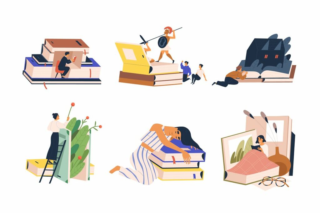 People Reading Books Concept Set – MasterBundles