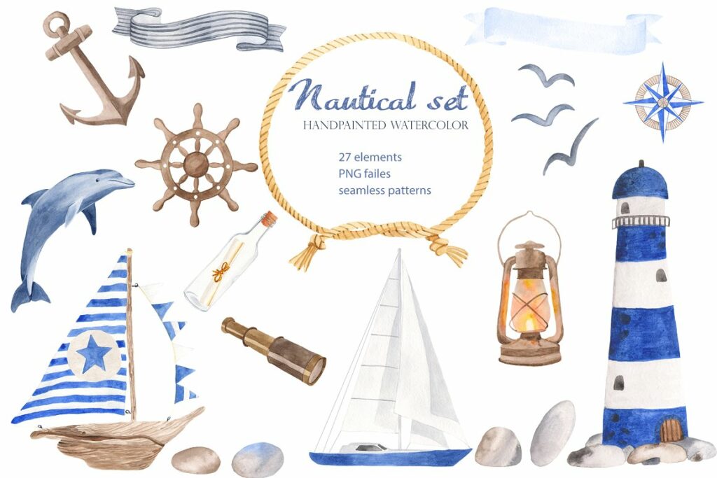 Nautical Set. Watercolor. – MasterBundles