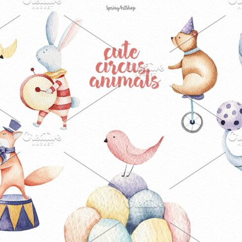 Circus Animals Watercolor Clipart – MasterBundles