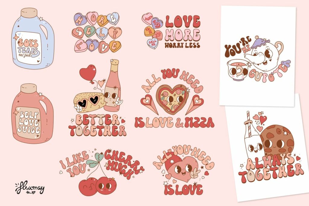 Groovy Retro Valentine - Clipart Set – MasterBundles