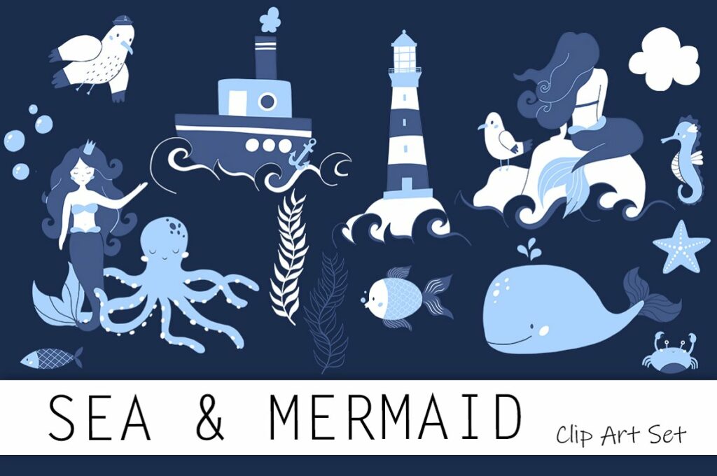 Sea & Mermaid Clip Art Set – MasterBundles