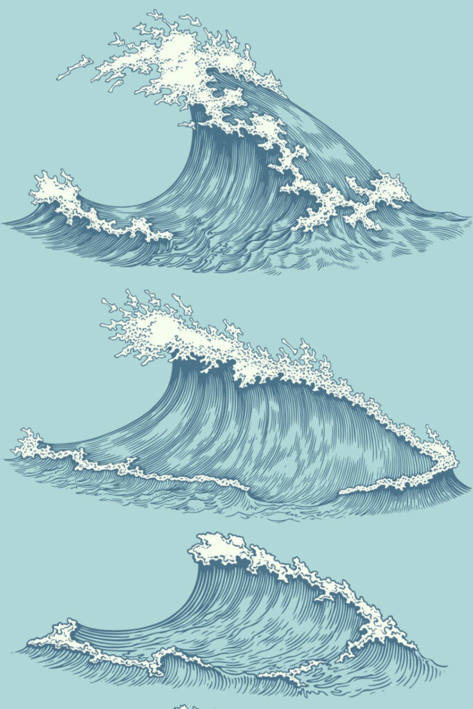 Set Sea Waves. Vector Engraving – MasterBundles