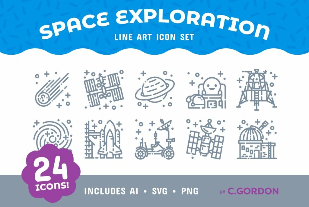 Space Exploration Line Art Icon Set – MasterBundles