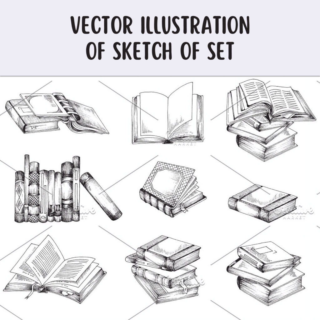 Vector Illustration Of Sketch Set of Books – MasterBundles