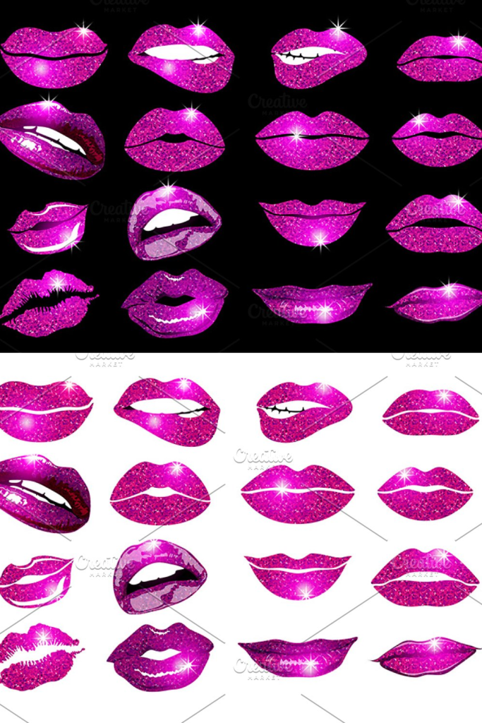 Vector, Lips Pink Set Design Glitter – MasterBundles