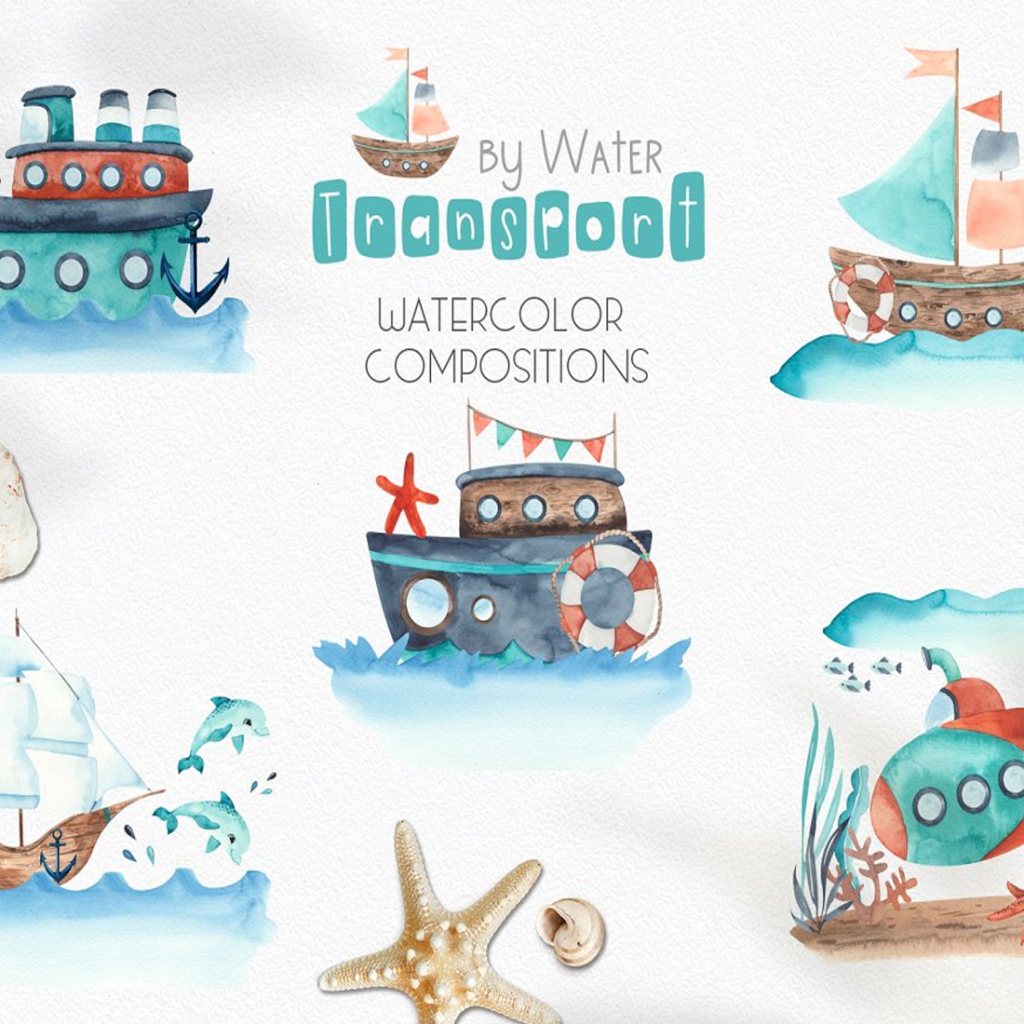 Watercolor Transport By Water – MasterBundles