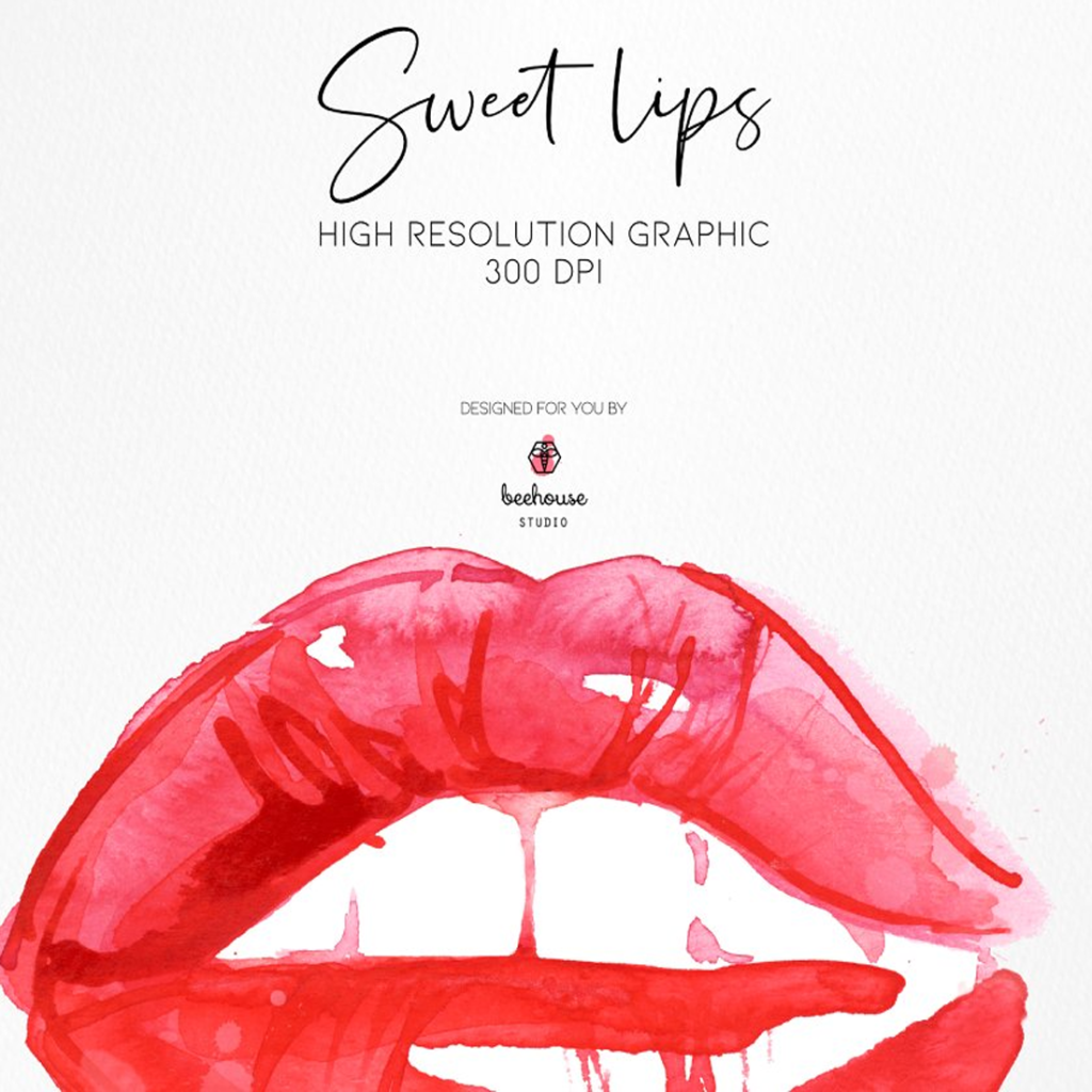 Sweet Lips Clipart Watercolor Kiss Masterbundles