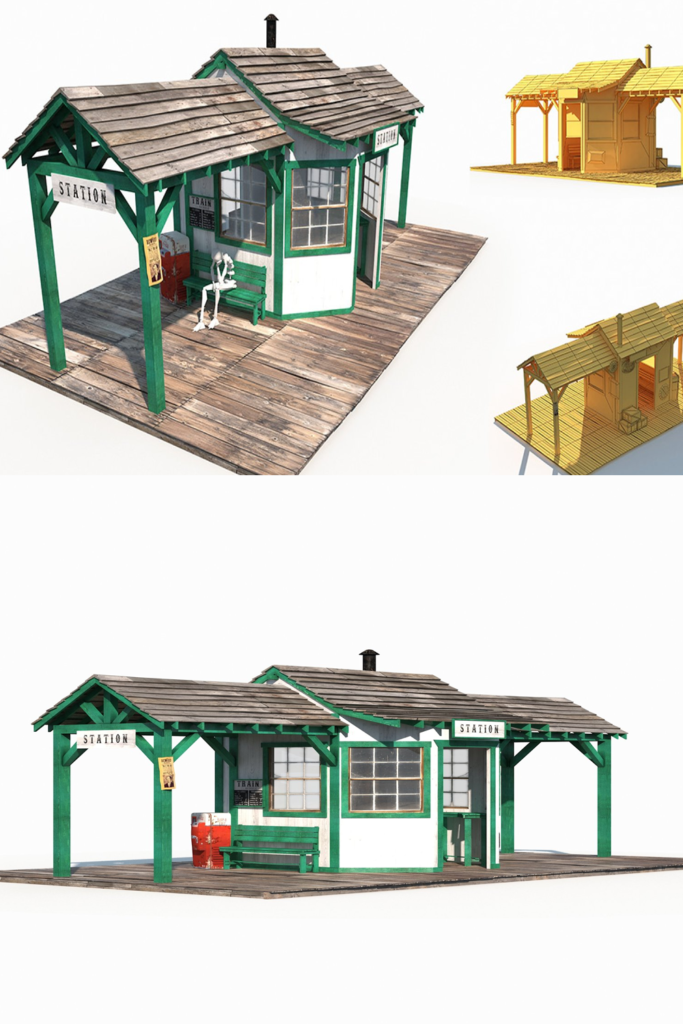 Western Train Station Low Poly | MasterBundles